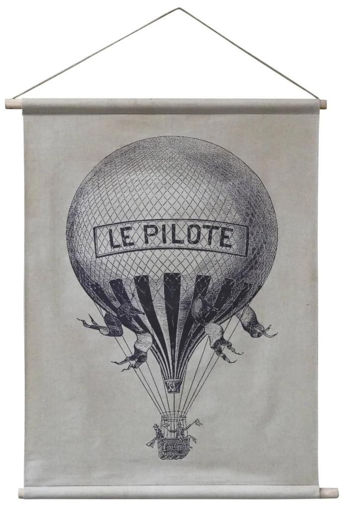 Chic Antique Plakát Air Balloon 97x76 cm, béžová barva, dřevo, textil