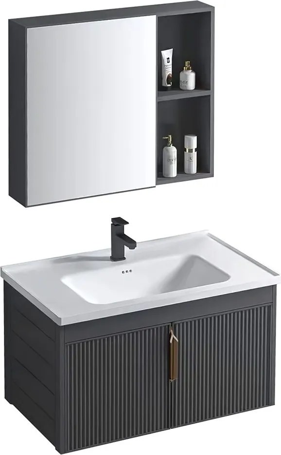 Rea Astor, sada koupelnového nábytku s umyvadlem 60cm, šedá matná, REA-M0004