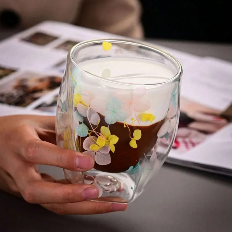 Flamenco Mystique Termo sklenice s žlutou, modrou a růžovou hortensí 350 ml 1 ks SZK88