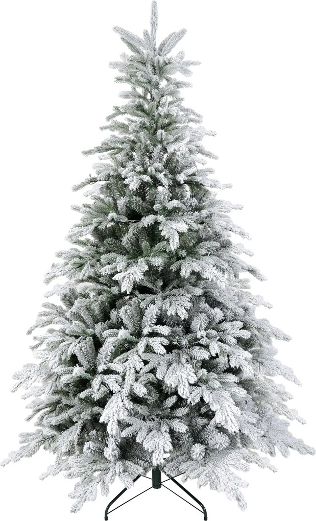 HOMCOM Vánoční stromek 180 cm, s umělým sněhem, zpomalující hoření, rychlá montáž a demontáž, kovová základna