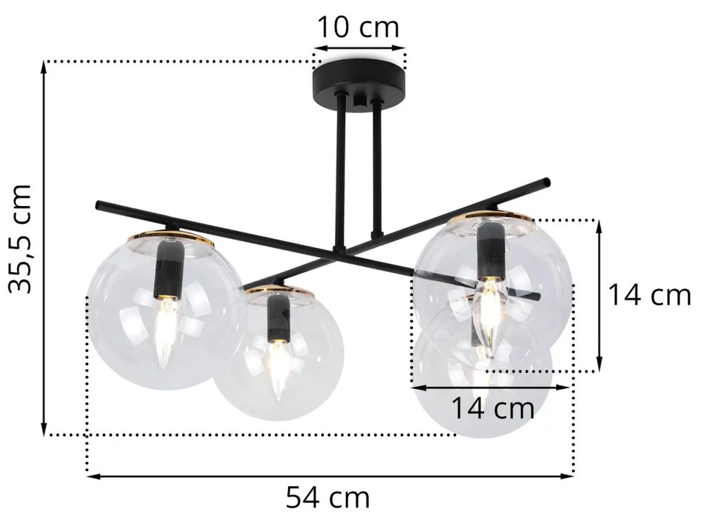 Stropní svítidlo Paris, 4x transparentní skleněné stínítko, g
