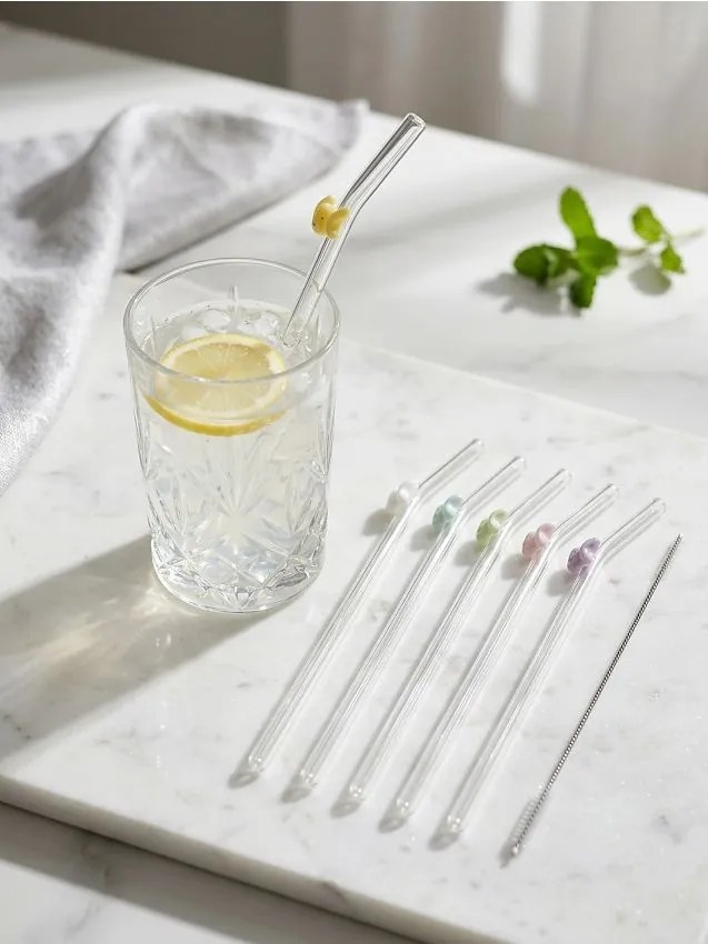 Sinsay - Sada skleněných brček s čisticím kartáčkem 7 pack - vícebarevná