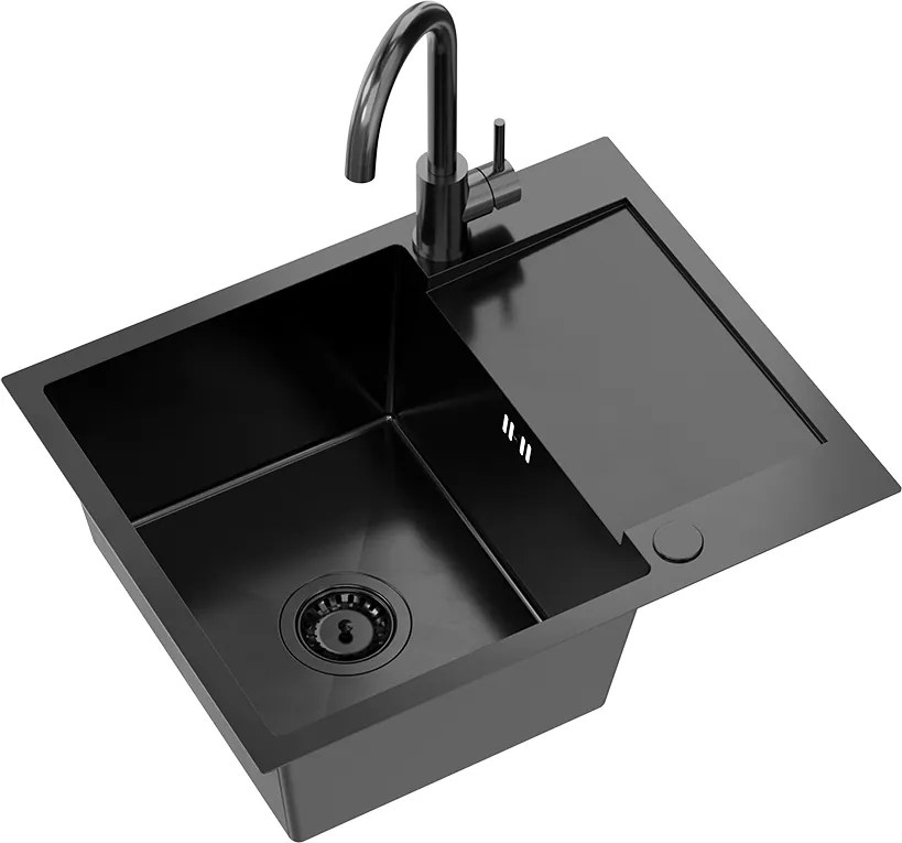 Kuchyňský nerezový dřez QUADRON LUKE 116 černý metalický + BATERIE 60x48x20 cm
