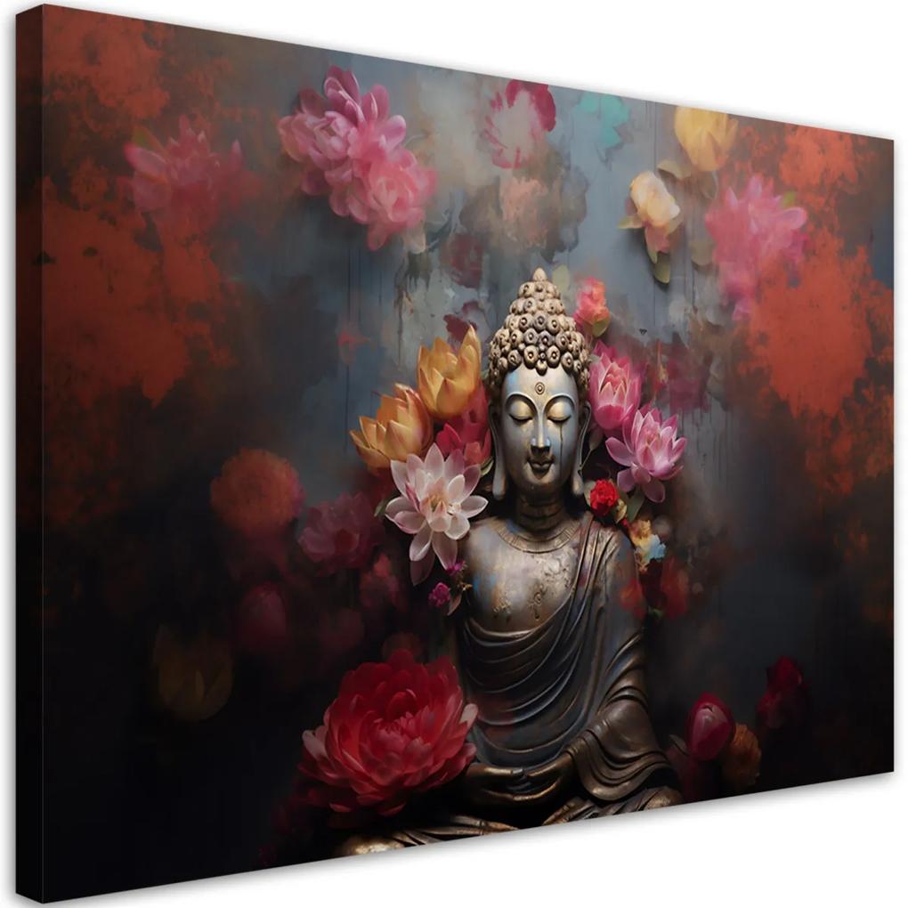 Obraz na plátně, meditace s květy buddhy - 120x80 cm