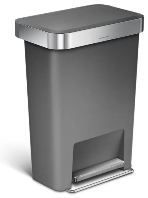 Obdélníkový pedálový koš 45 l, šedý plast/nerez, šedá
