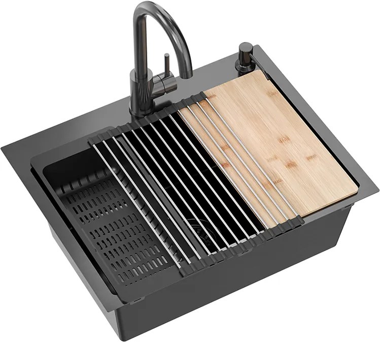 Kuchyňský nerezový dřez QUADRON LUKE 110 černý metalický s baterií a příslušenstvím 58x45x20 cm