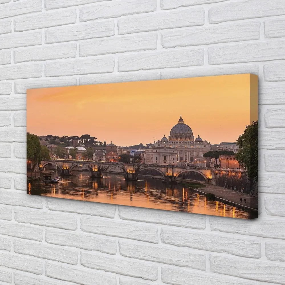 Obrazy na plátně řeka Řím Sunset mosty budovy 125x50 cm