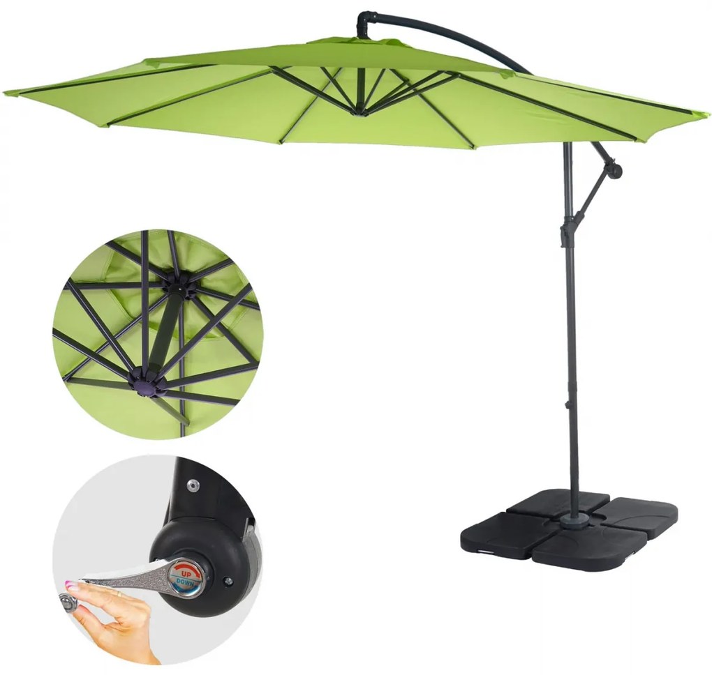 Slunečník Acerra Ø 3m polyester/ocel - zeleno-citronový se stojanem