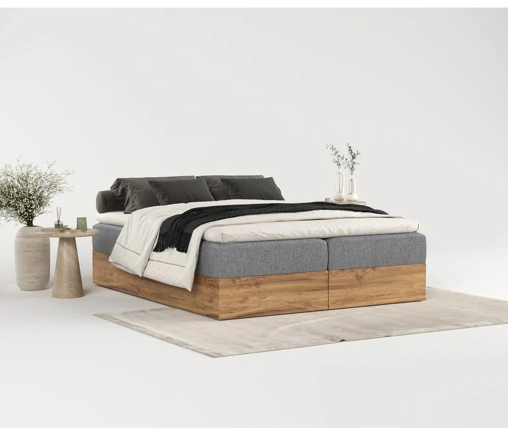 Boxspring postel s úložným prostorem v šedo-přírodní barvě 160x200 cm Faro – Maison de Rêve