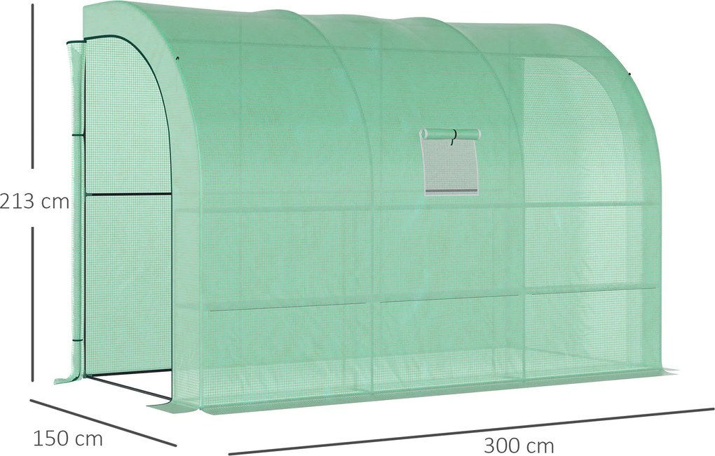 Outsunny skleník s oknem s policemi, zimní skleník z ocelové fólie, nástěnný skleník na balkon, zahrada, rajčatový skleník 300x150x213cm rajčatový sk…