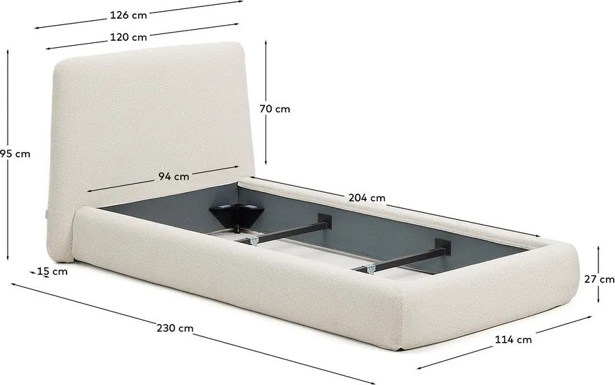 Béžová čalouněná jednolůžková postel bez roštu 90x200 cm Martina – Kave Home
