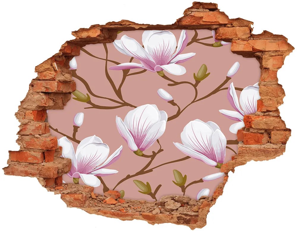 Wallmuralia Nálepka 3D díra na zeď beton Magnólie 90x70 cm