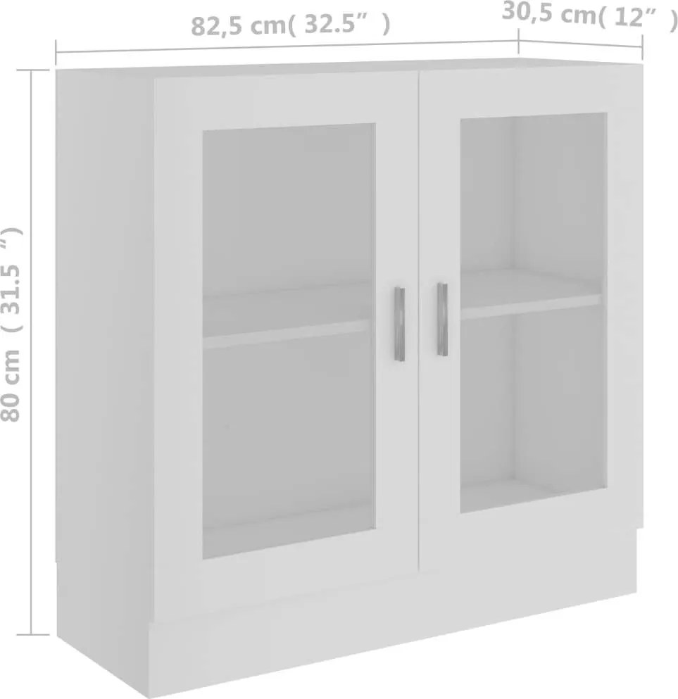 vidaXL Prosklená skříň 82,5 x 30,5 x 80 cm dřevotříska [802741] Barva: bílá s vysokým leskem