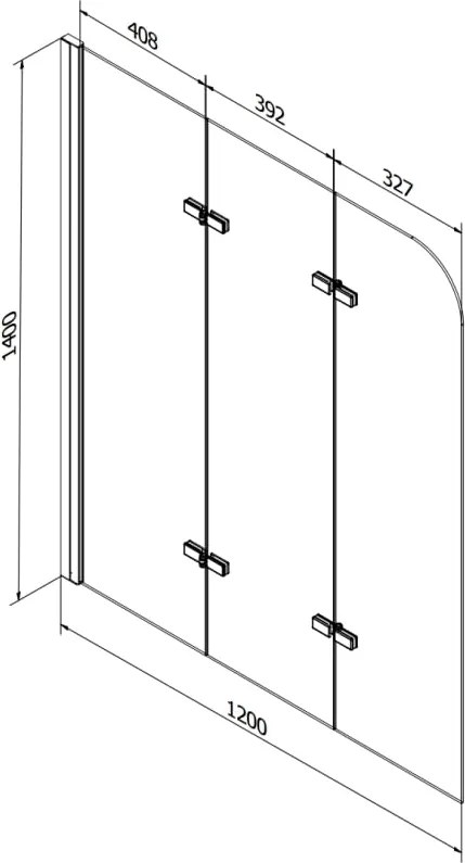 Mexen Vega obdélníková vana 160 x 70 cm s obložením a 3-dílnou zástěnou 120 cm, transparentní, chrom