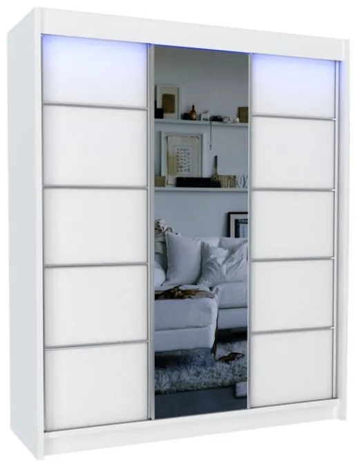 Expedo Skříň s posuvnými dveřmi a zrcadlem ELVIRA, bílá, 180x216x61