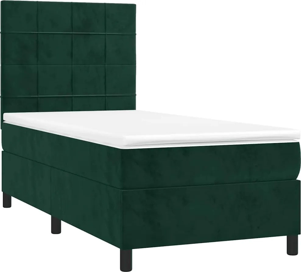 Box spring postel s matrací a LED tmavě zelená 90x200 cm samet 3136104