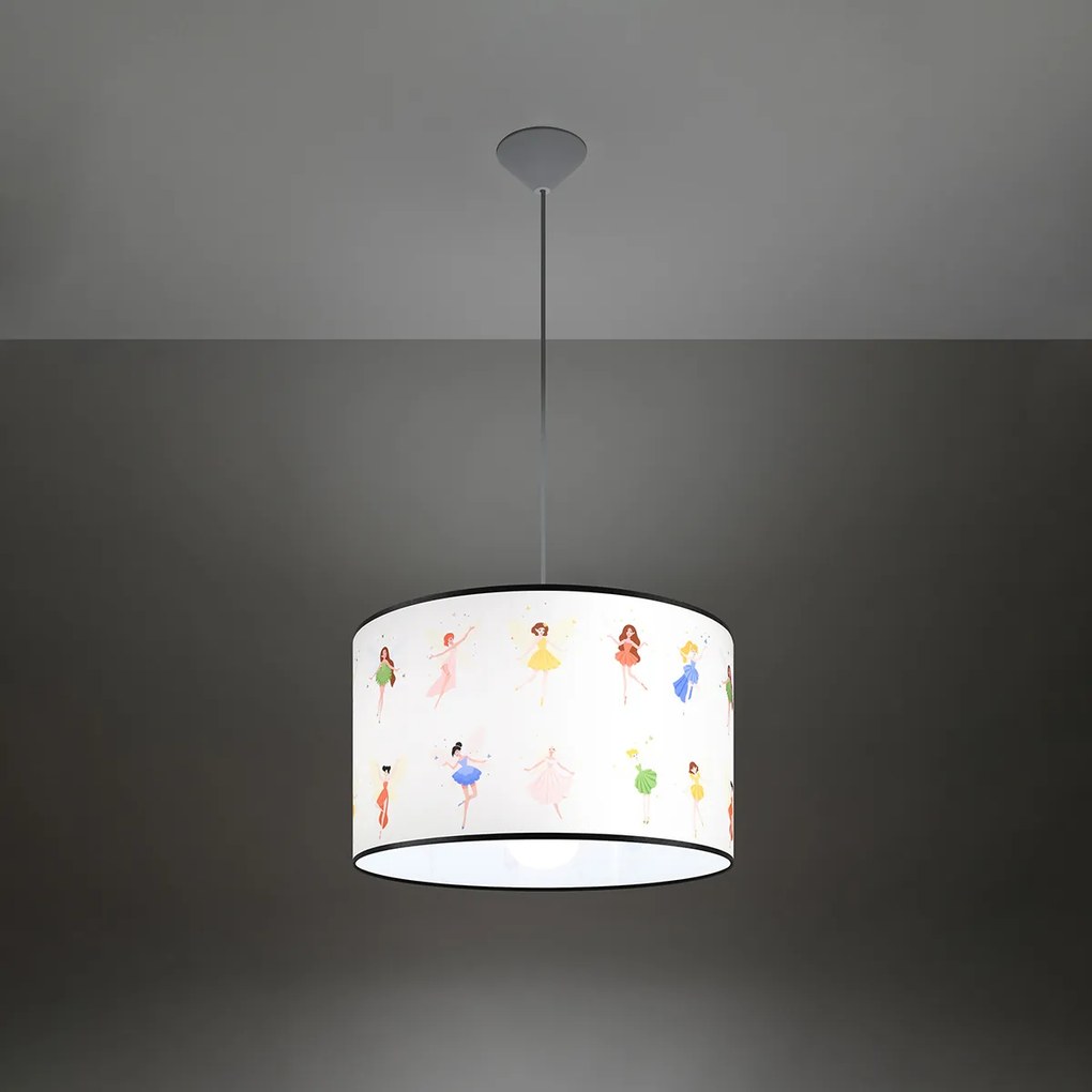 Dětské závěsné svítidlo Fairy, 1x plastové stínítko se vzorem, (fi 40cm)