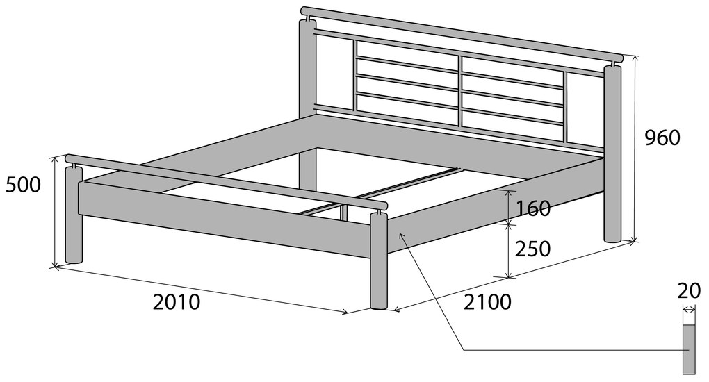 Nábytek ATIKA s.r.o. Kovová postel LUNA Povrchová úprava: na přání dle RAL, Rozměr: 100 x 200 cm