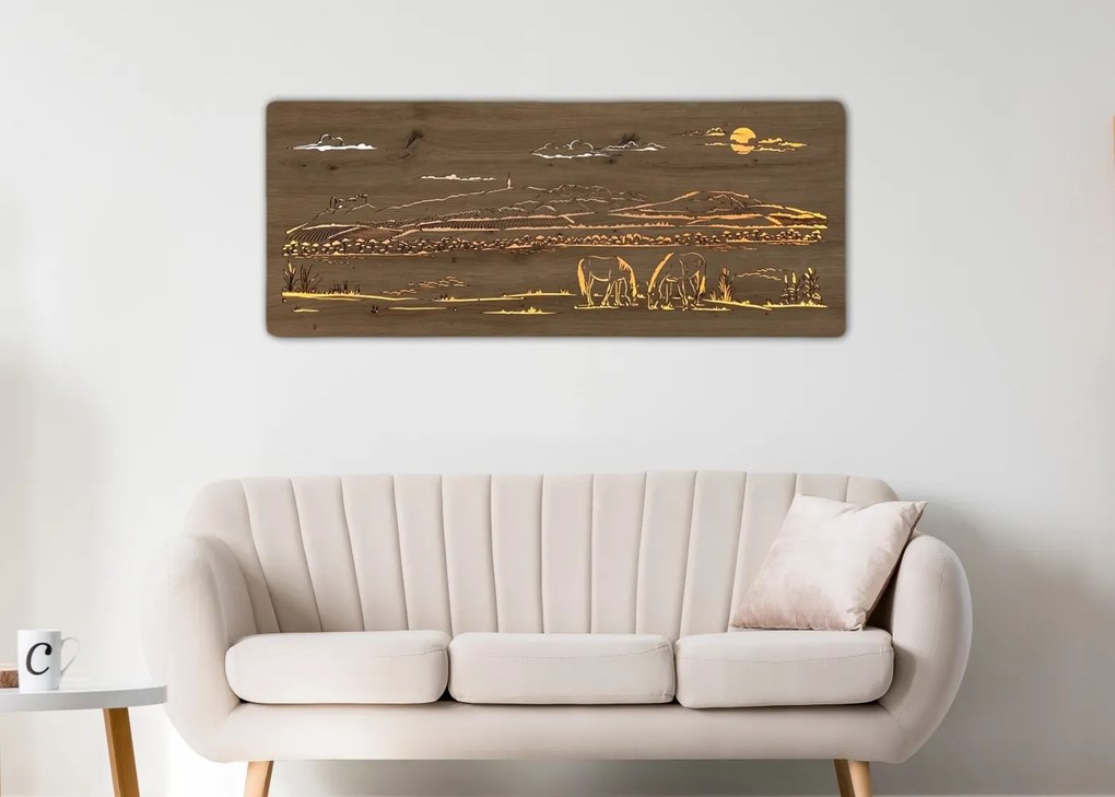 Li-Go "Pálava" světelný obraz s baterií 120x50cm varianta ovládání: manuál/pohybové čidlo, provedení povrchu: černá s patinou