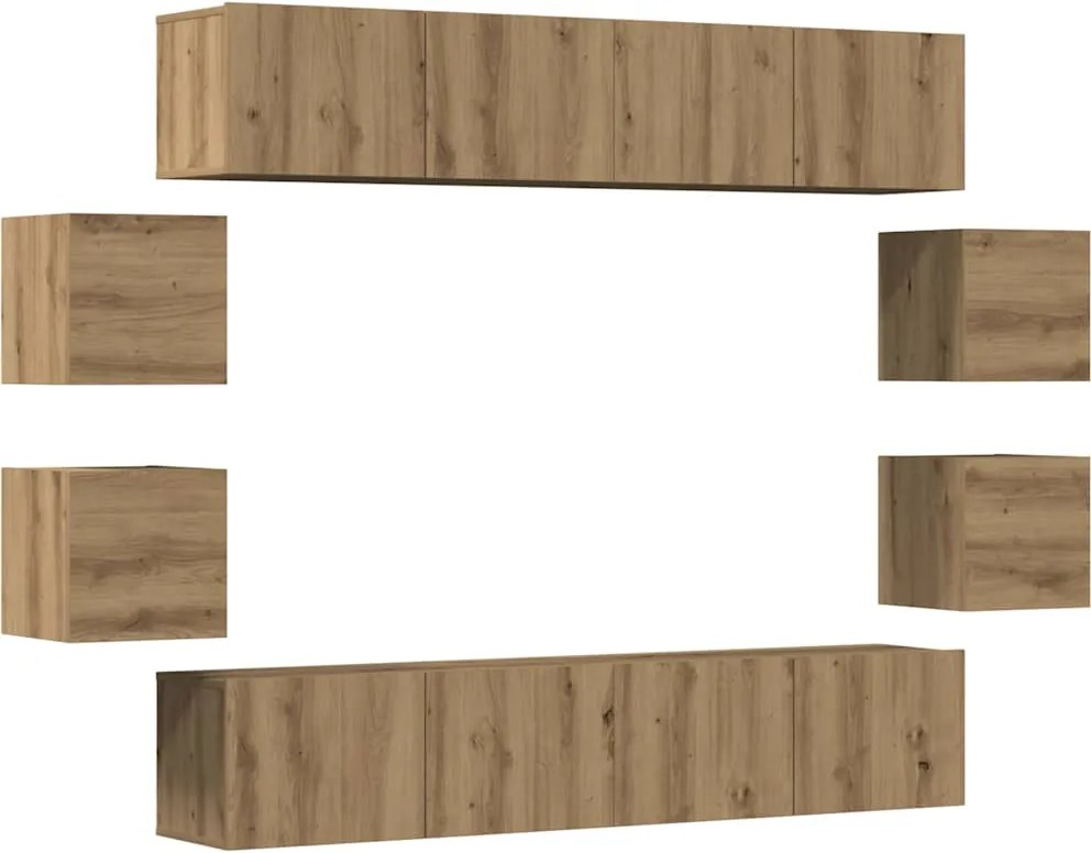 Sada 8 kusů nástěnné TV skříňka dub artisan kompozitní dřevo 3328950