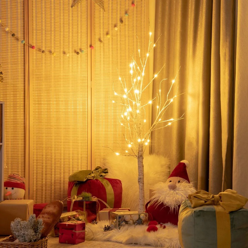 Costway 120 cm osvětlená umělá bříza se 48 teplými bílými LED světly