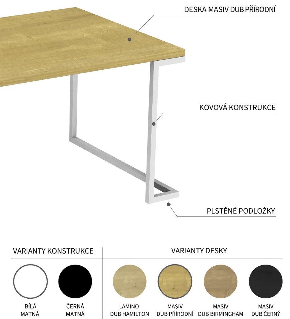 Konferenční stůl bílý C10, dub Hamilton ZVOLTE TYP DŘEVA:: Masiv dub PŘÍRODNÍ