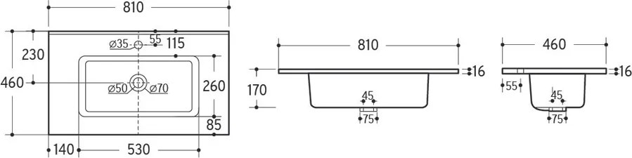 Comad Nábytkové keramické umyvadlo GO 80/DP-8095, 81x46 cm, bílá lesklá