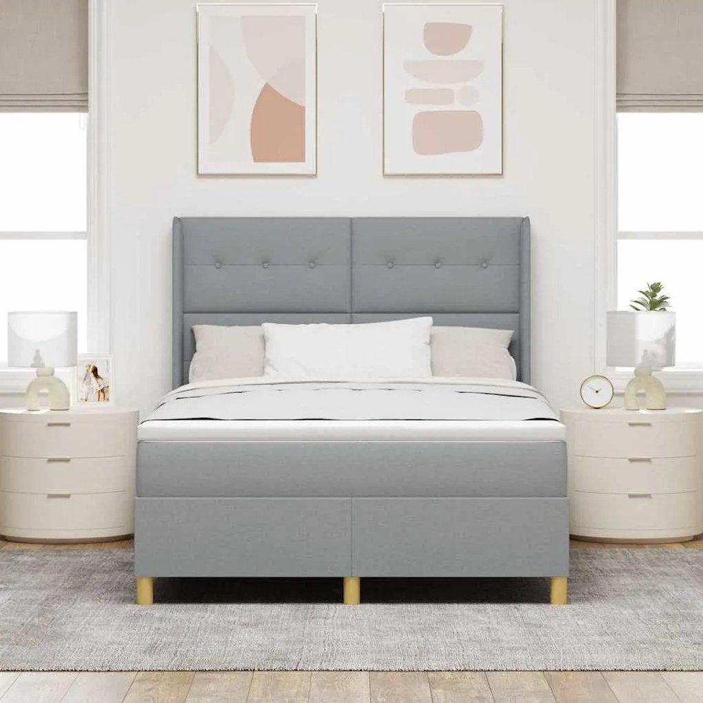 Postel s boxspringem s čelo Světle šedá 140 x 200 cm textil 3341833