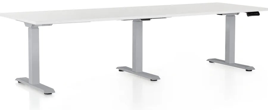 Výškově nastavitelný stůl OfficeTech Long, 240 x 80 cm, šedá podnož, bílá