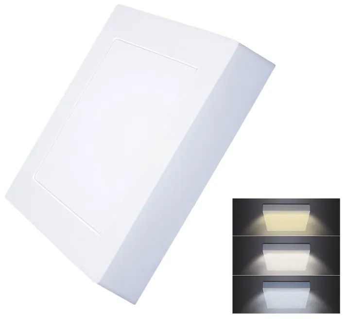 SOLIGHT LED mini panel CCT, přisazený, 12W, 900lm, 3000K, 4000K, 6000K, čtvercový bílý