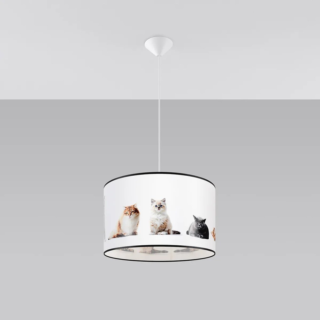 Dětské závěsné svítidlo Kitty, 1x plastové stínítko se vzorem, (fi 40cm)