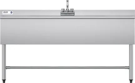 Dřez se 3 přihrádkami, Nerezová ocel 304 o průměru 18 VEVOR – 1524 × 470 × 838 mm