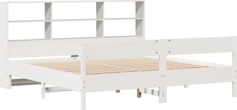 Postel s knihovnou bez matrace bílá 180x200 cm masivní borovice 3322979