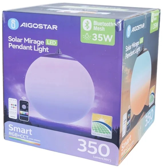 Aigostar-LED RGBW Solární lustr MESH 35W/3,7V 8000 mAh 2700K-6500K IP65 pr. 50 cm