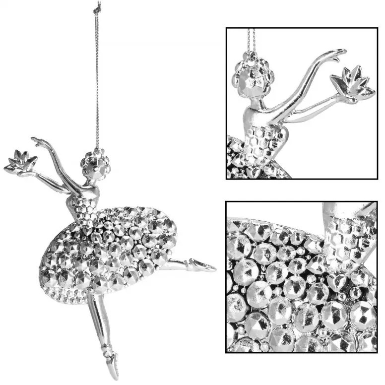 Vánoční ozdoby - Baletky, stříbrné, sada 2ks