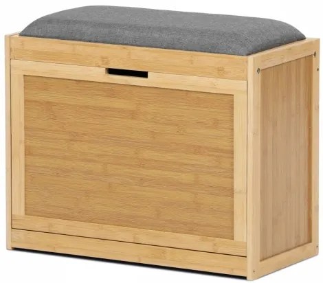 Vyklápěcí sedací botník masiv přírodní odstín šedá látka DR-N1014 GREY2