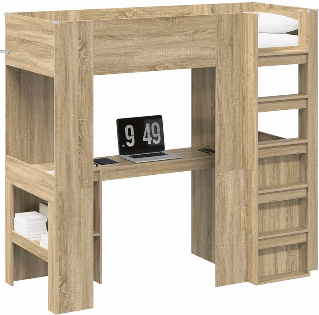 Rám patrové postele se stolem s policí Sonoma dub 75 x 190 cm 3410429