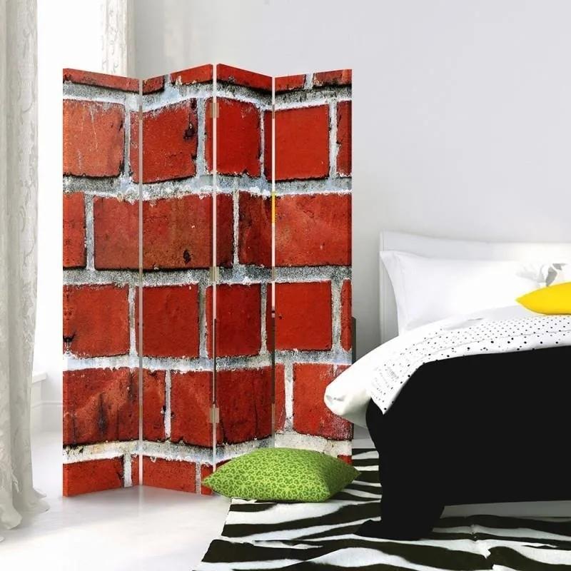 Ozdobný paraván Textura stěny Brick - 145x170 cm, čtyřdílný, obustranný paraván 360°