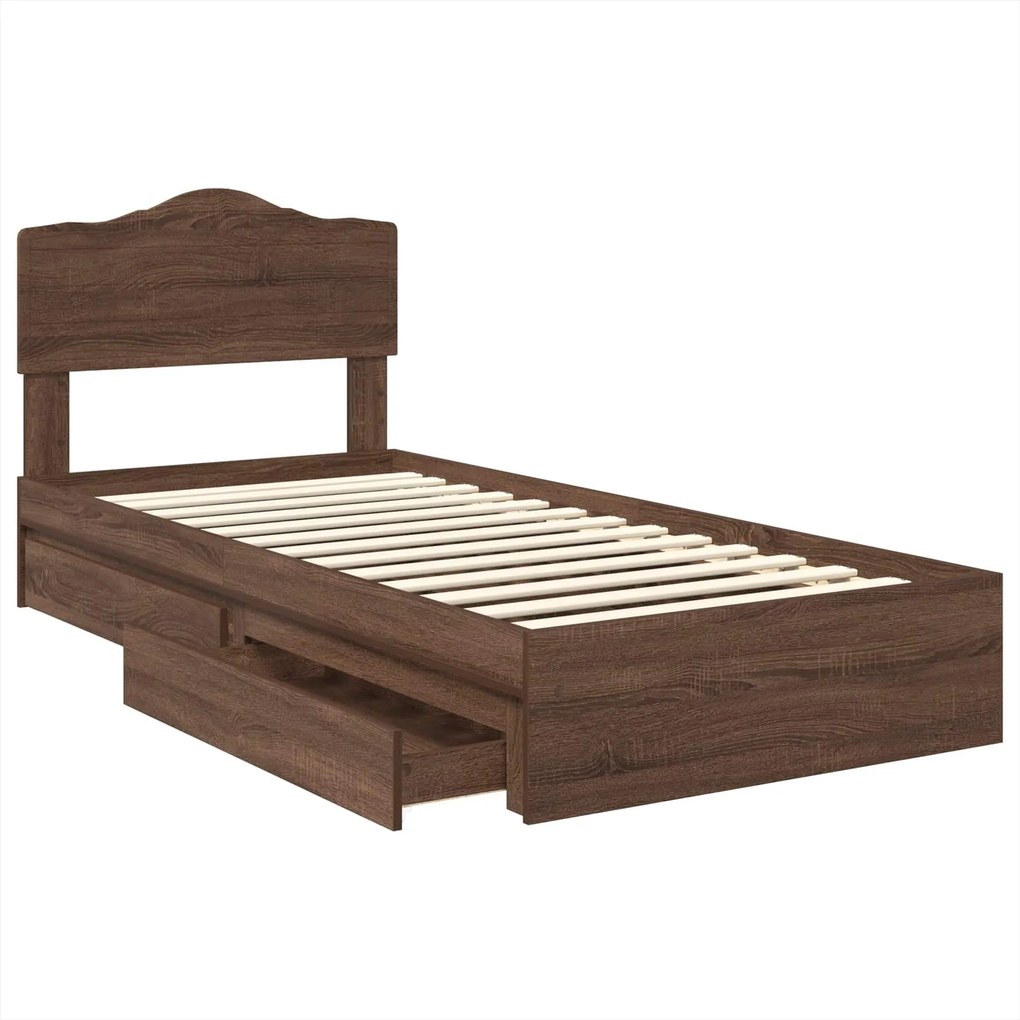 Postel s úložným prostorem se zásuvkou Hnědý dub 70 x 190 cm 3413151
