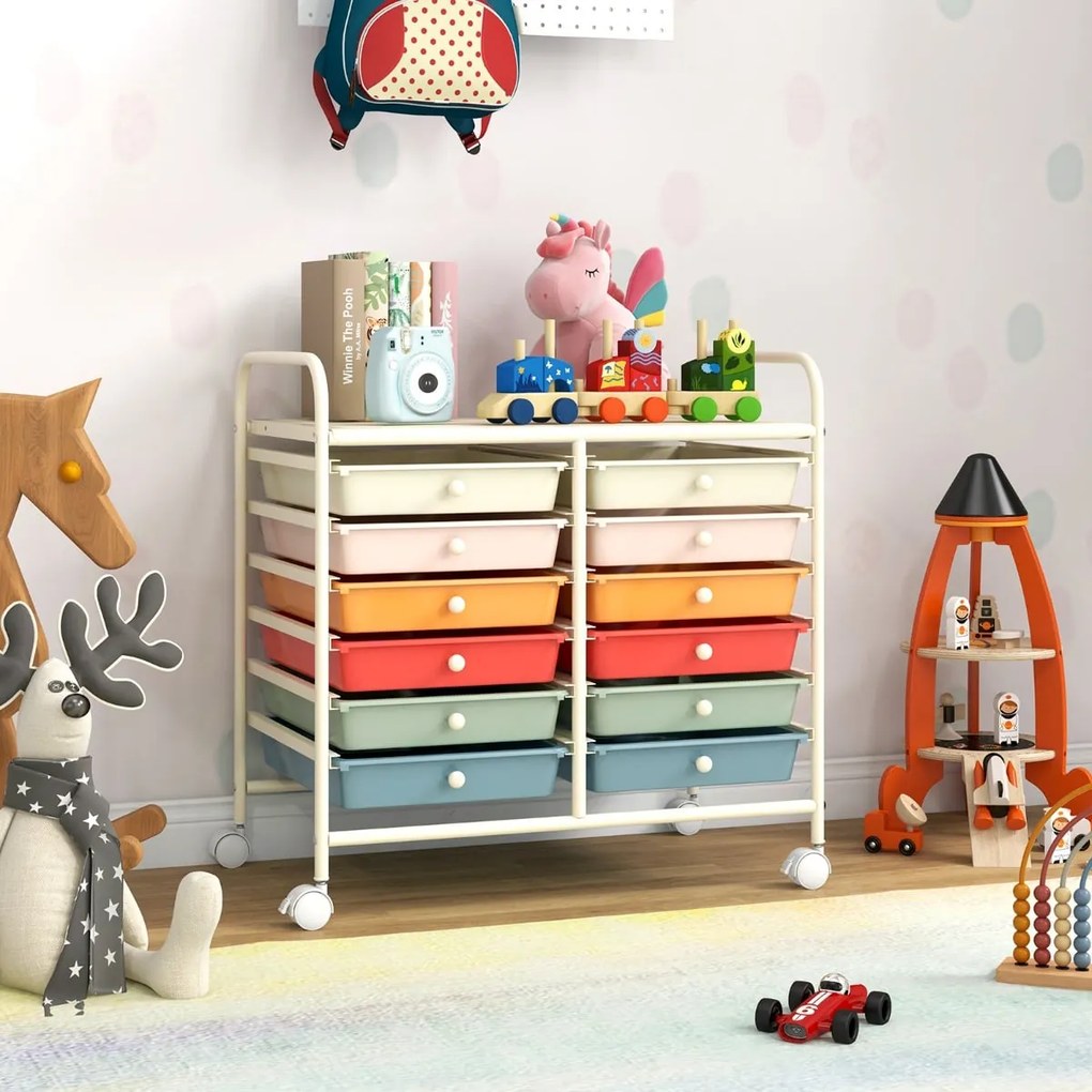 Costway Vozík s 12 stohovatelnými zásuvkami a amp; Úložný prostor, zásuvkový