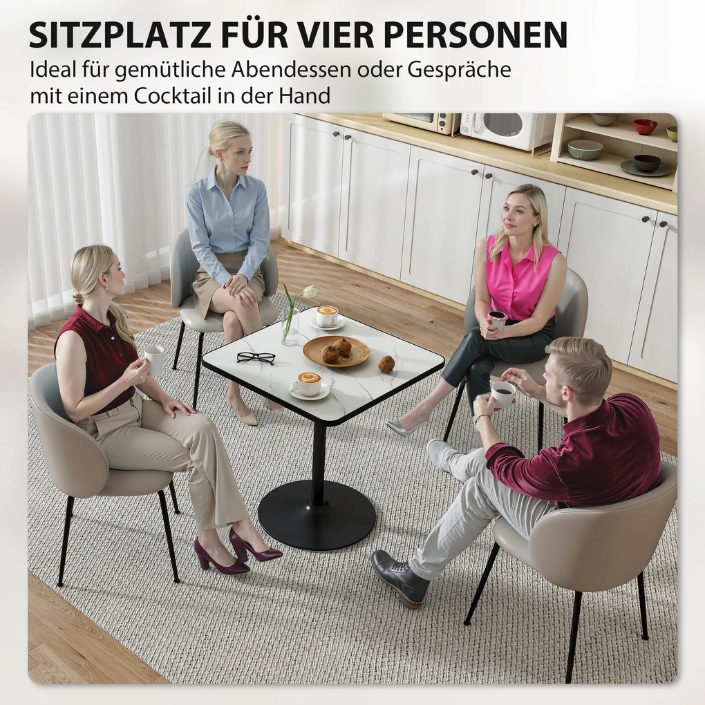 HOMCOM Jídelní stůl pro 4 osoby v moderním stylu s bílým mramorovým efektem a kulatým podstavcem, 70 x 70 cm, bílý