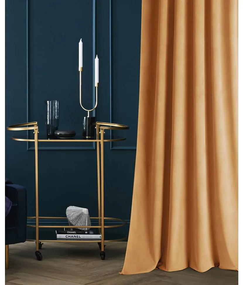 Room99 Hotový závěs na kroužcích CHARMY Jednobarevný Velurový Zatemňovací Barva: Bílá/Zlatá, Velikost: 140 x 250 cm