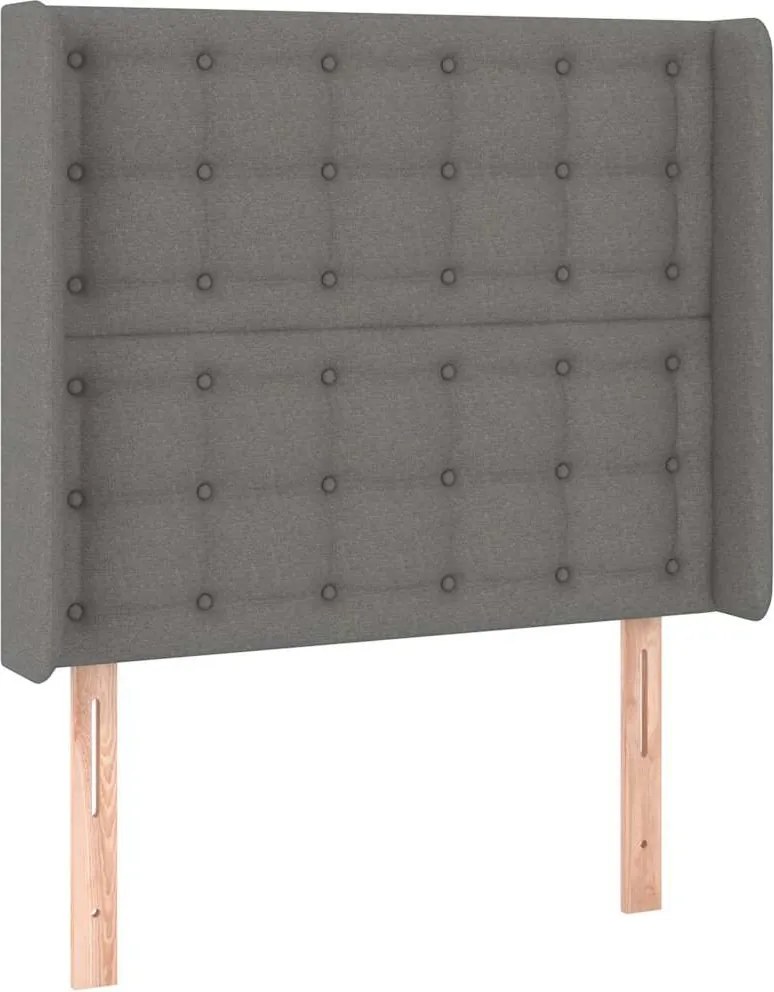 Čelo postele s LED tmavě šedé 83 x 16 x 118/128 cm textil 3124457