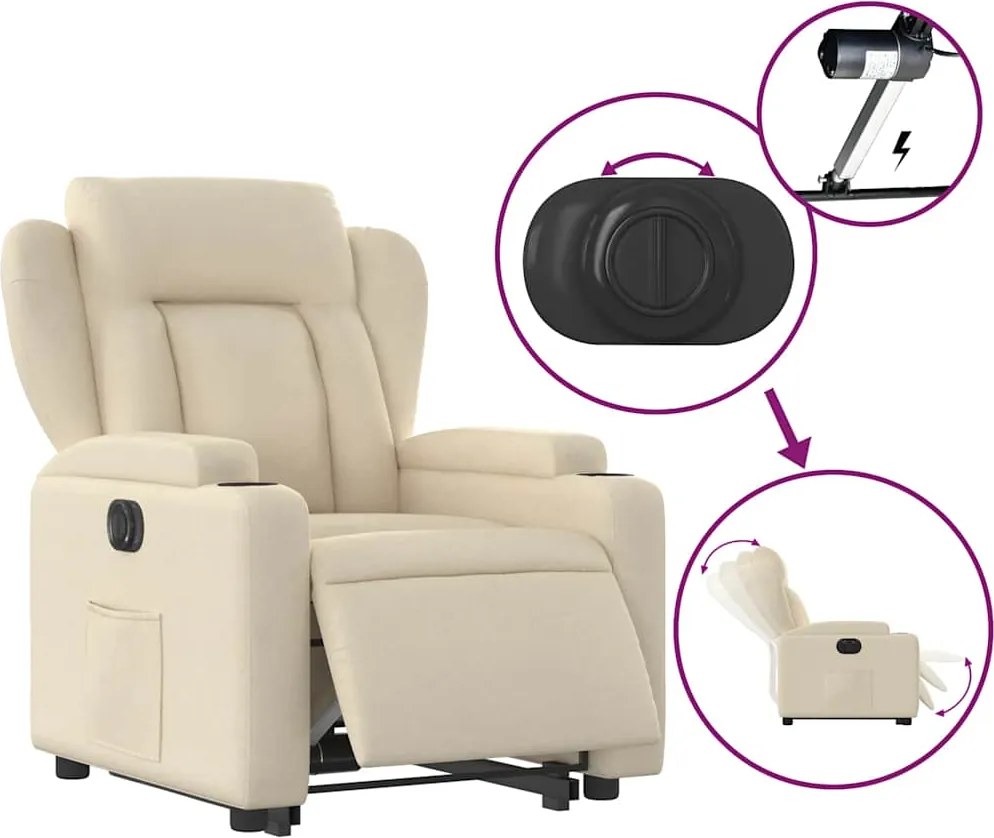 Elektrické zvedací polohovací křeslo krémové textil 3204515