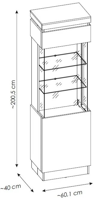 Vysoká vitrína Campania 60 cm, bílá/antracit, pravá