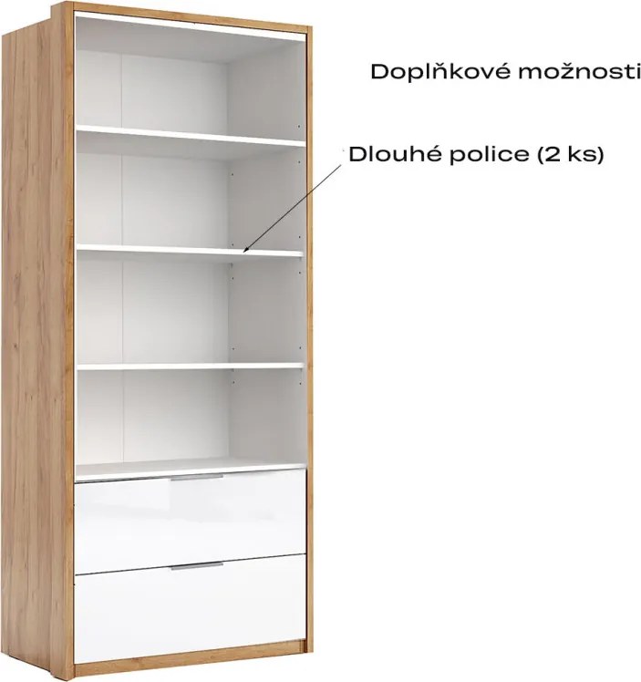 Skříň 2D 2Š bez zrcadel, série N, dub kraft / bílá Asti