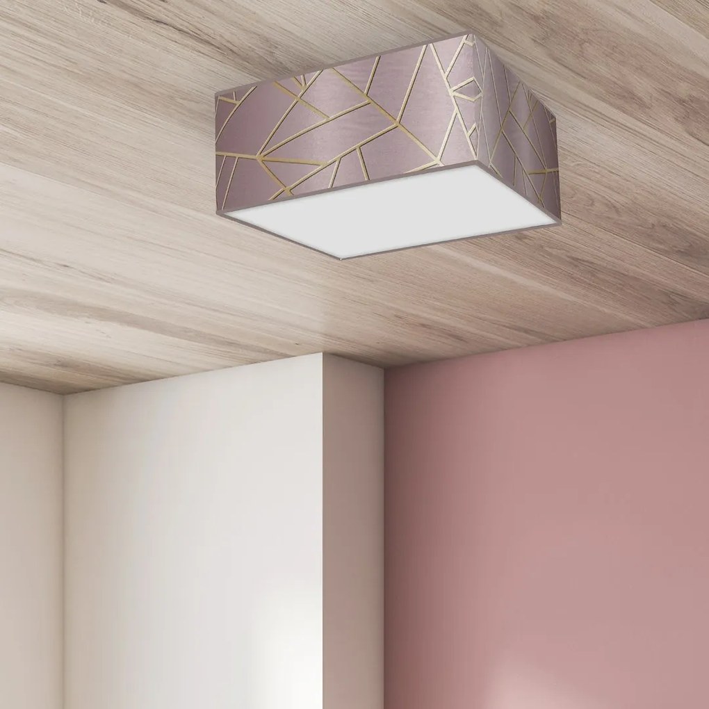Stropní svítidlo Ziggy Square, 1x růžové/zlaté textilní stínítko, (bílé plexisklo), (40 cm)