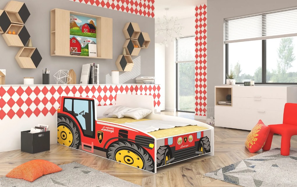 ADRK Furniture Postel s matracem TRACTOR RED 140x70