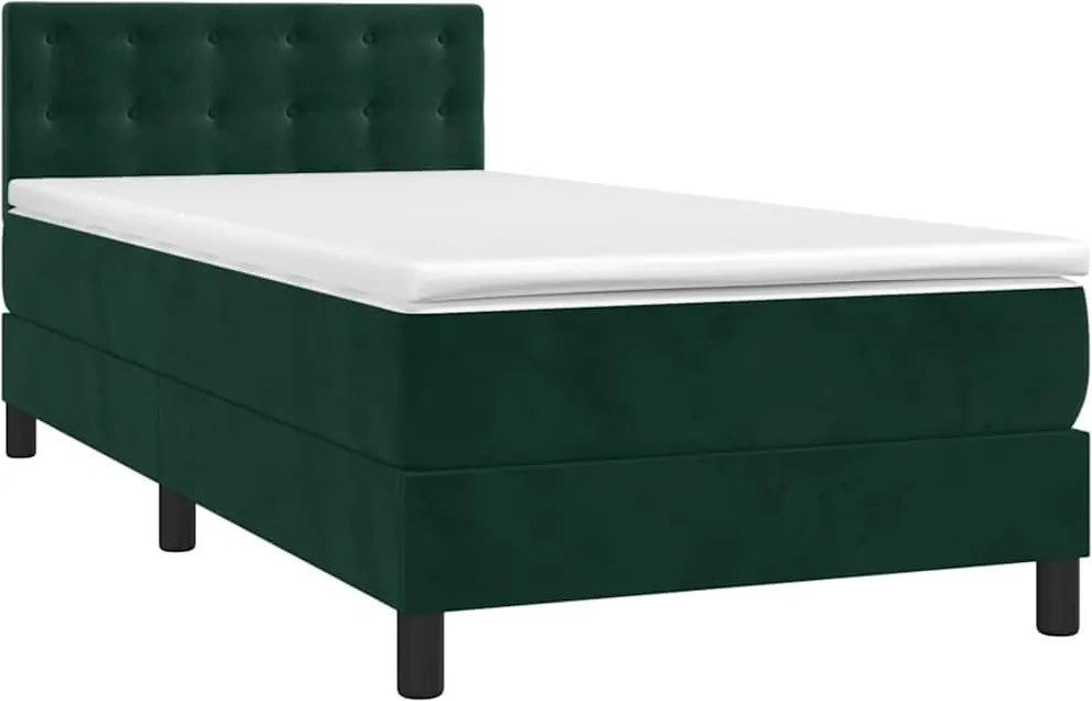 Box spring postel s matrací tmavě zelená 90x200 cm samet 3141524