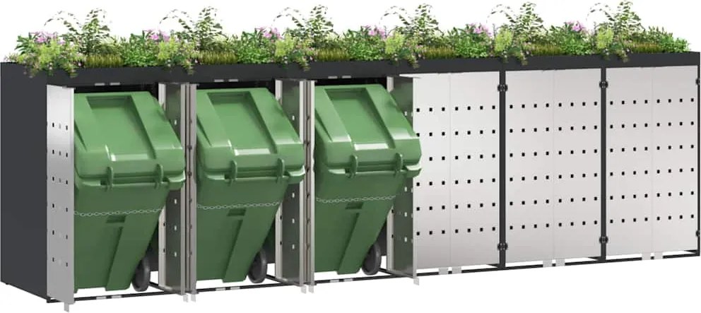 Úložný box na 3 popelnice Nerezová ocel Antracit 3394787